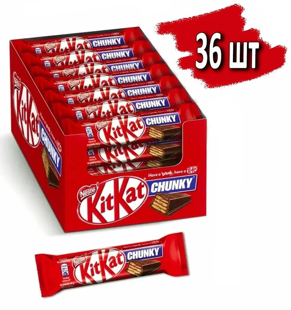 Батончик KitKat Chunky,Кит-Кат молочный шоколад с хрустящей вафлей, 36 ...