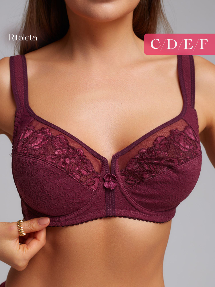 Бюстгальтер Женский Ritoleta мягкая чашка на каркасе, на косточках, размер 95C бордовый Эластан ...