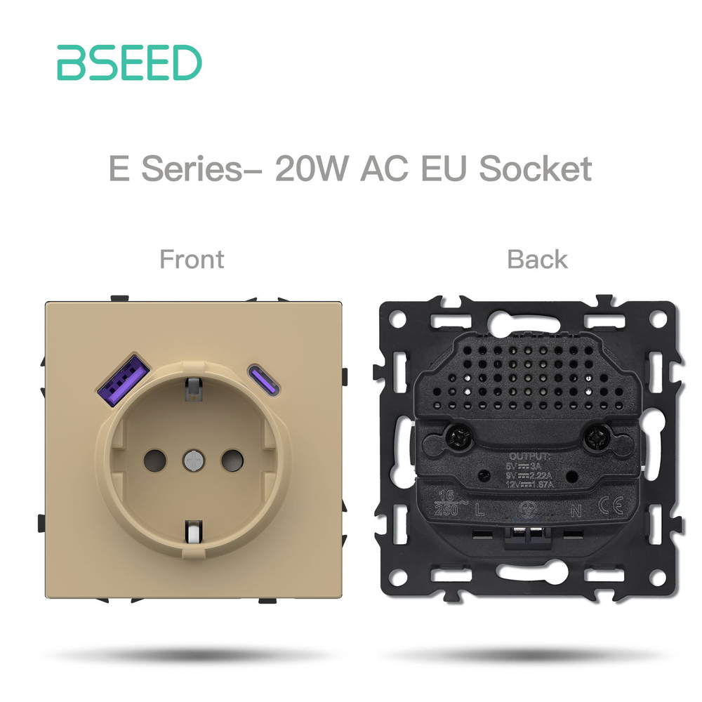 Механизм розетки электрической с Usb и Type C входами 16А 250v в