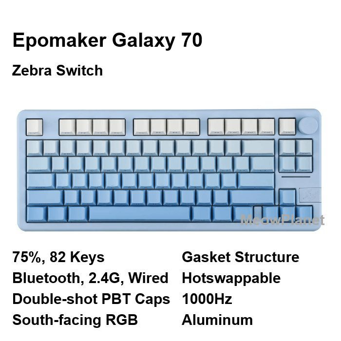 EPOMAKER Игровая клавиатура беспроводная Galaxy70, Zebra Switch ...