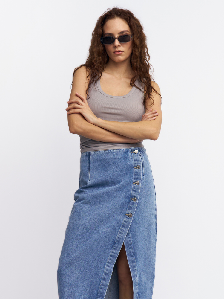 Топ Женский Zolla серый, размер 50 Вискоза, Эластан Без рукавов Повседневный Китай, рост 164-176 ...