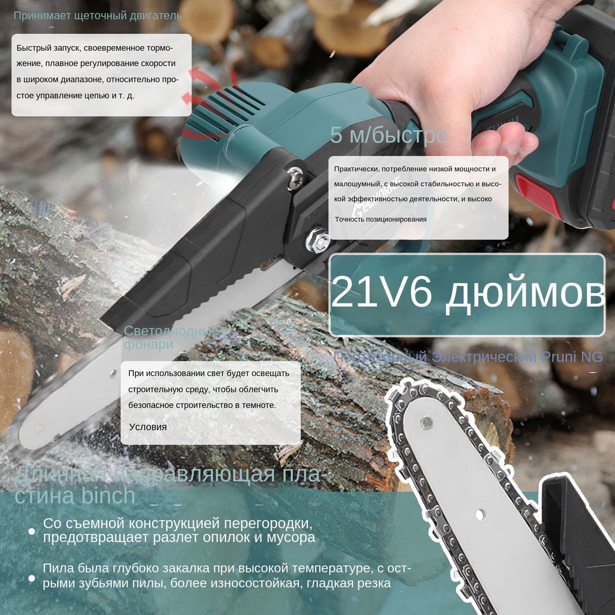 Пила аккумуляторная цепная Chain Saw, 6 дюйма , пила электрическая ...