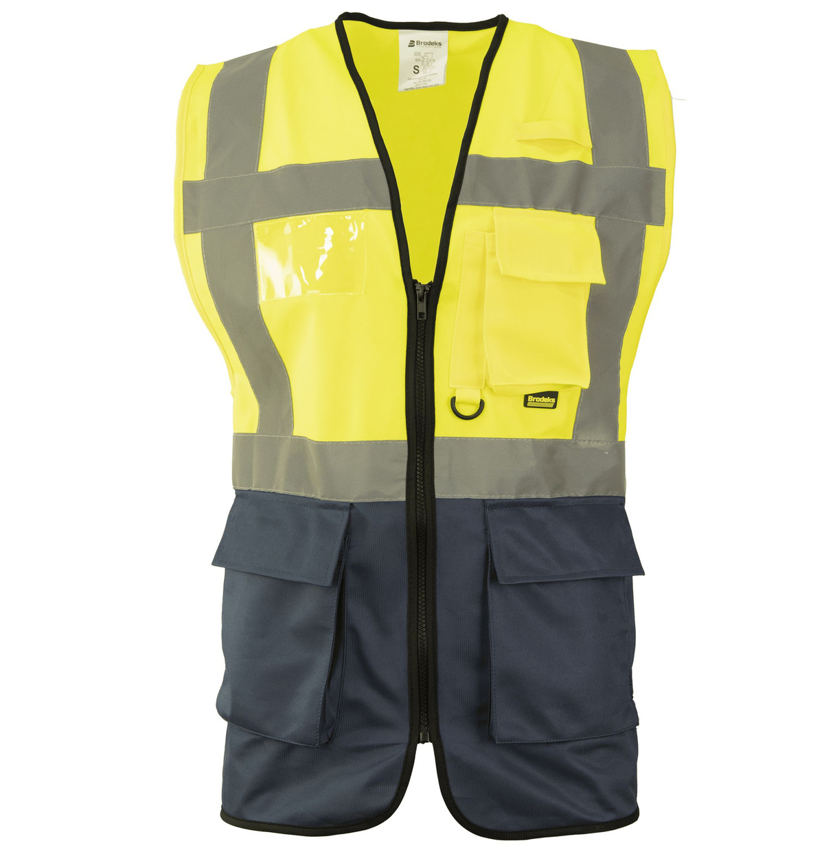 Жилет рабочий Мужской BRODEKS, размер 46, 48 желтый, темно-синий Полиэстер Разноцветный Молния ...