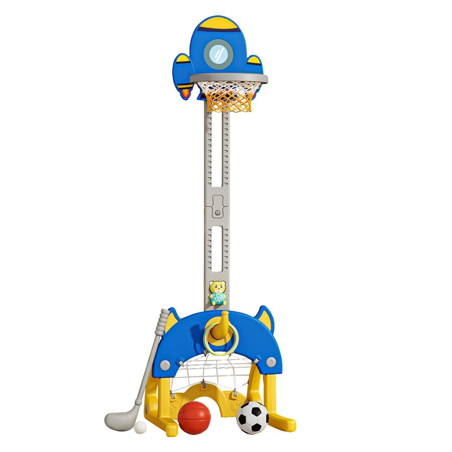 Баскетбольное кольцо детское Pituso Space Rocket, стойка с кольцебросом и футбольными воротами ...