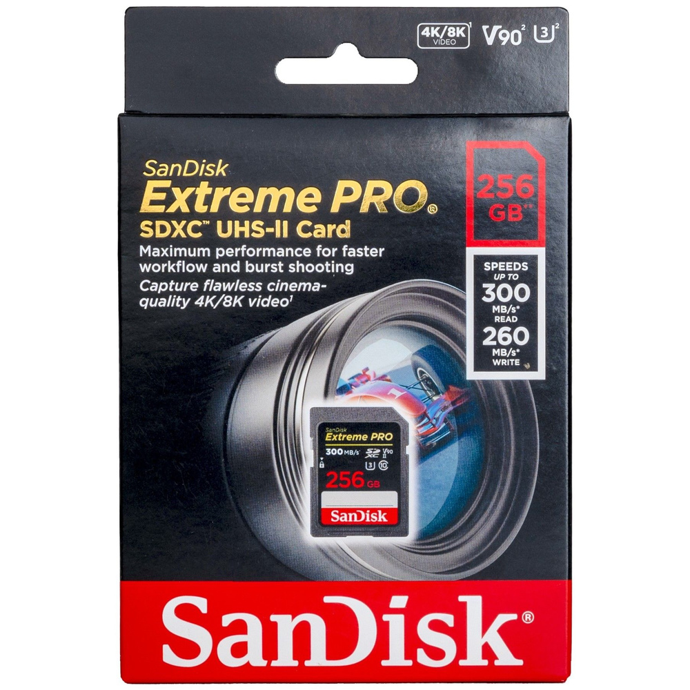 Карта памяти SanDisk Extreme PRO SDXC 256 ГБ 8K-Video Class 10 UHS-II V90, 300/260 Мб/с купить ...