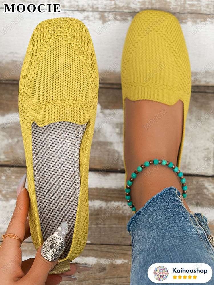 Мокасины Женский MOOCIE желтый, размер 40 Без застёжки Без каблука Лето Толстая подошва Бег ...