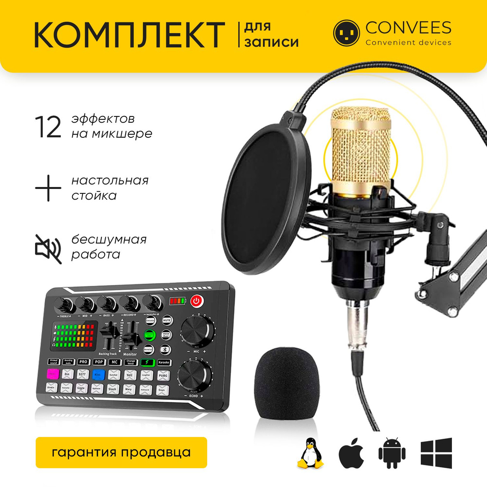 Набор для звукозаписи из микшера и конденсаторного микрофона с ...