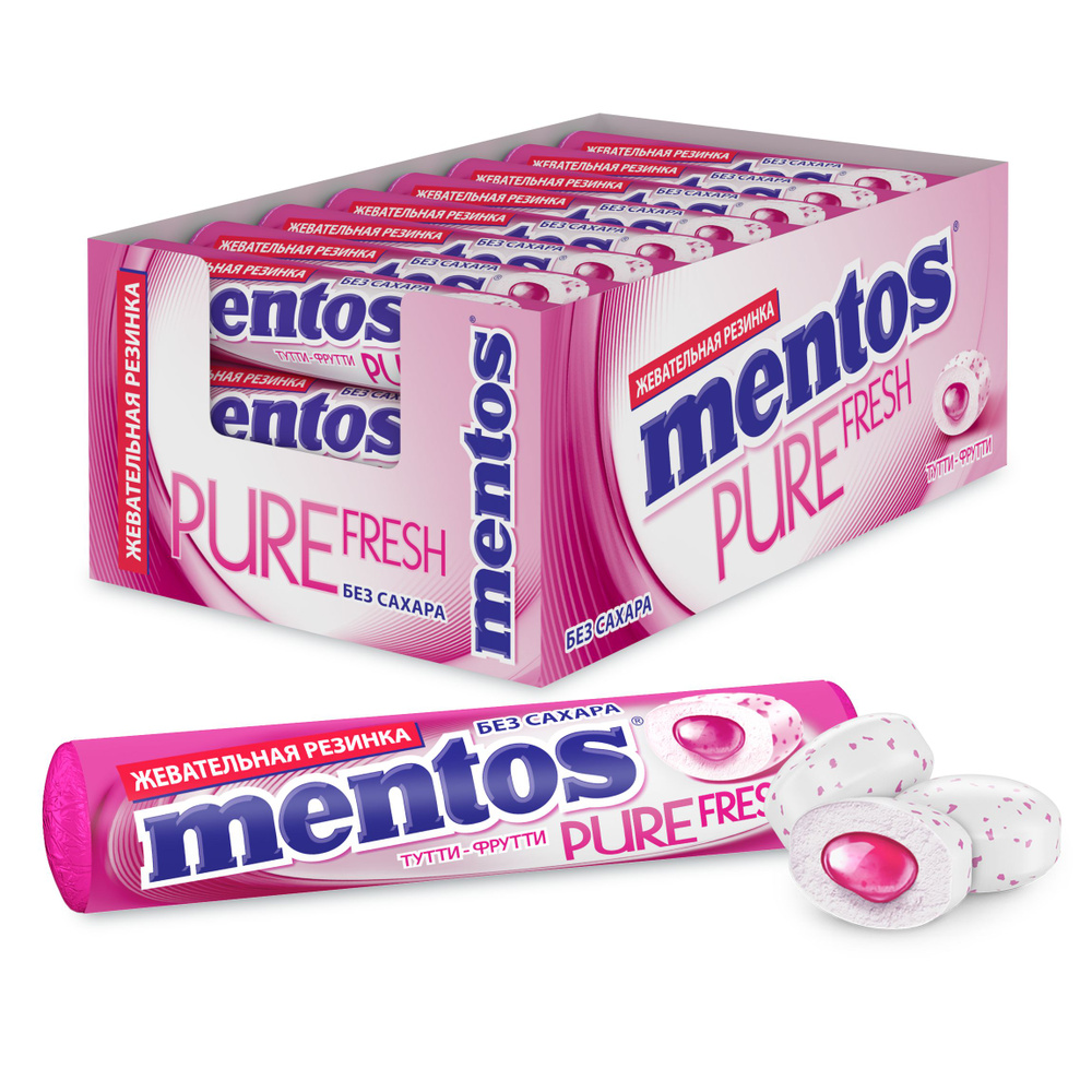 Жевательная резинка Mentos Pure Fresh вкус Тутти-Фрутти, 24 шт по 15,5 ...