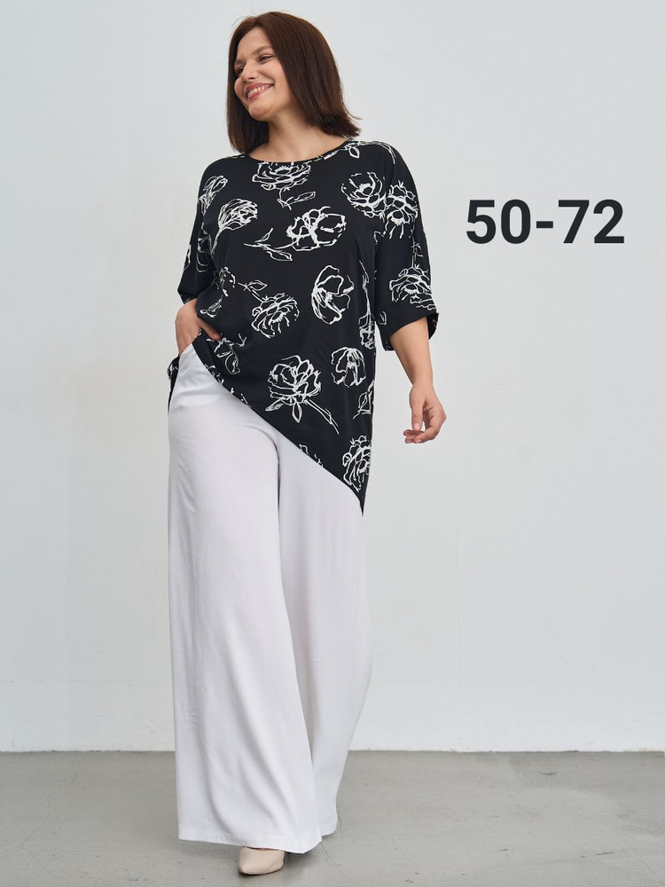 Костюм классический Женский SPARADA Повседневный брючный белый, размер 58, 60 Штапель Цветочный ...