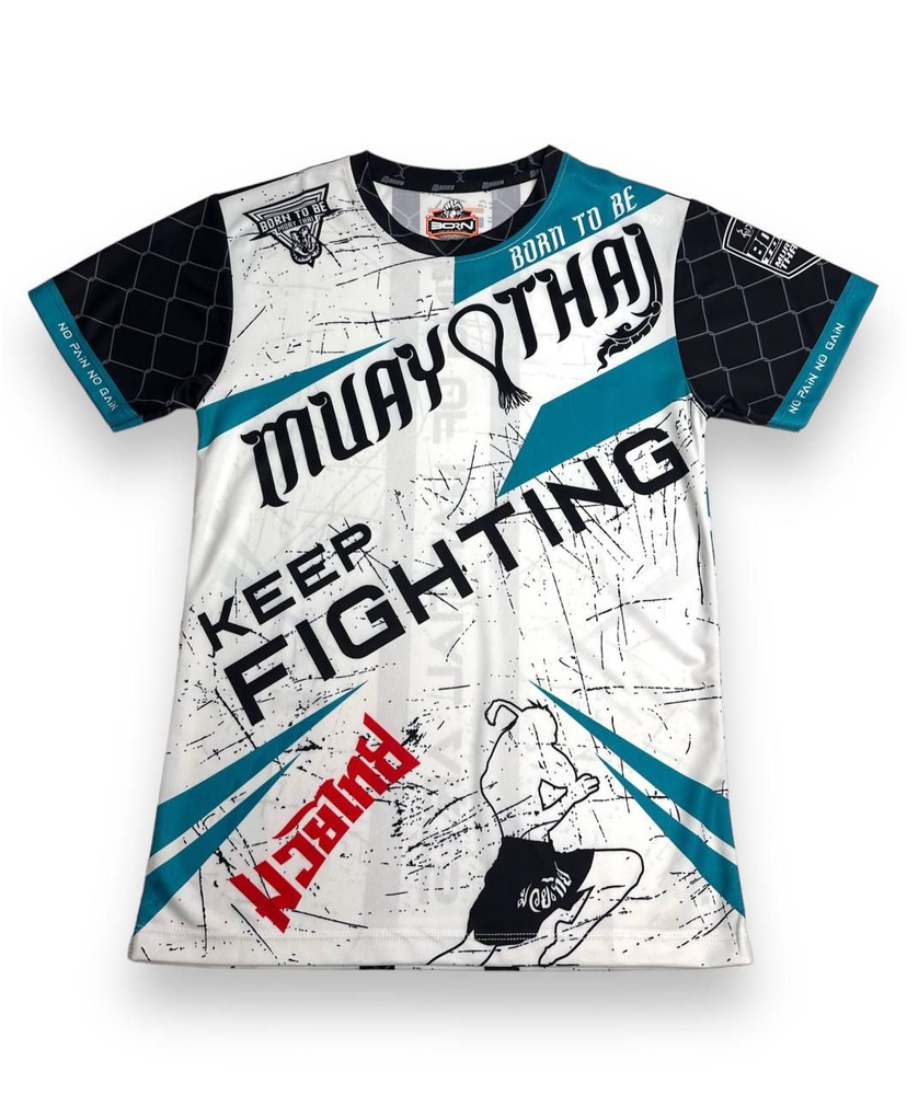 Футболка BORN TO BE MUAY THAI, размер 50, цвет белый, Полиэстер 100% ...