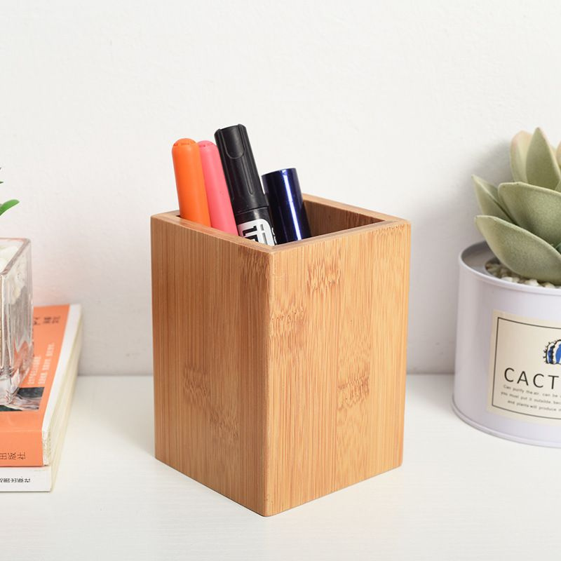 Стакан канцелярский квадратный бамбуковый подставка для ручек ...