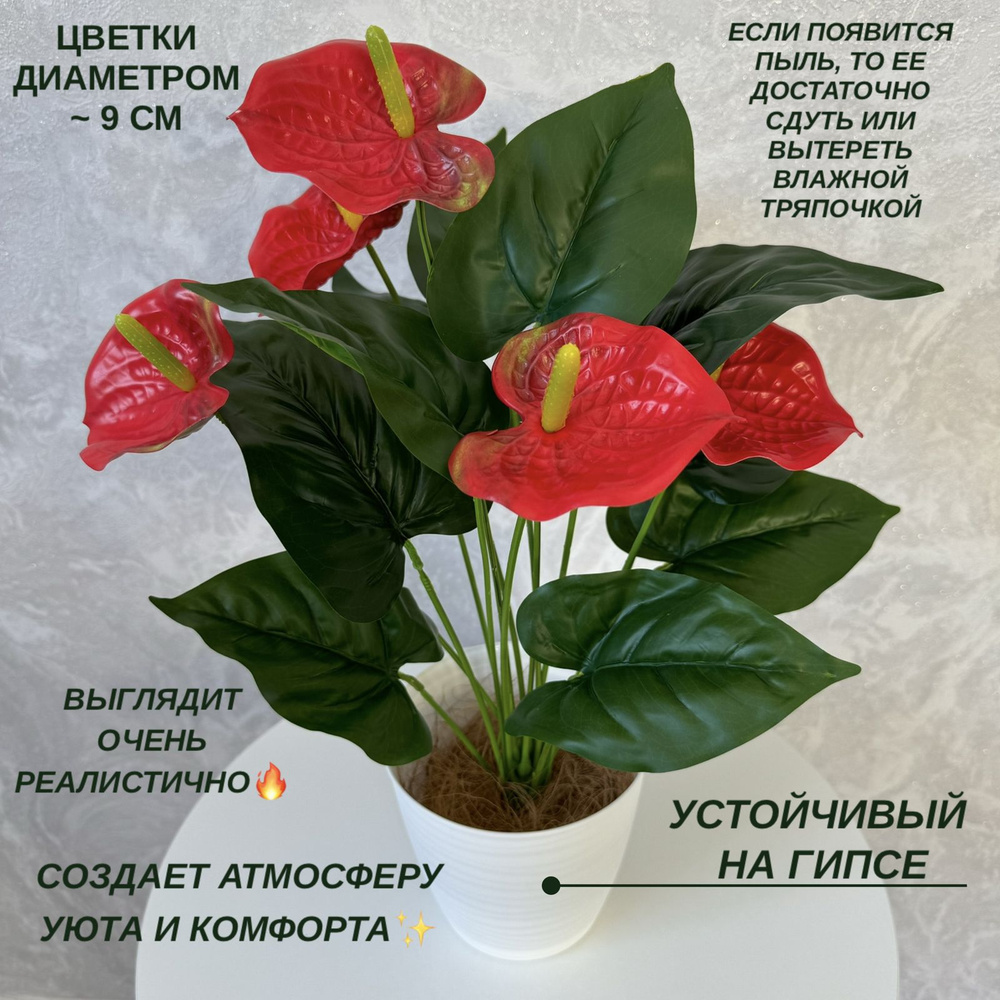 Цветы Надолго. Красный искусственный антуриум (мужское счастье) в ...