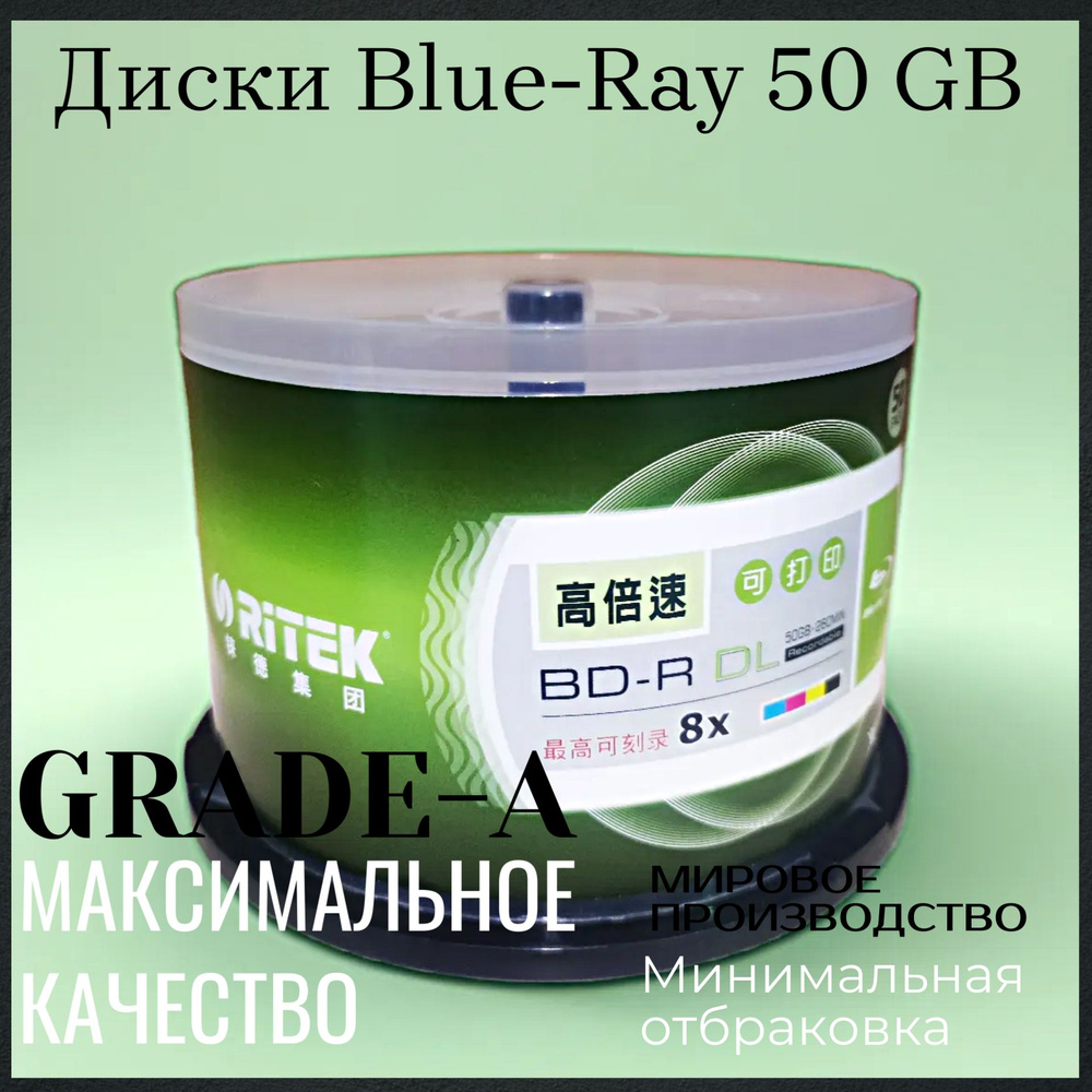 Диск blu-ray для записи, BD-R Ritek 50 Gb Full Printable купить на OZON по низкой цене (1636348901)