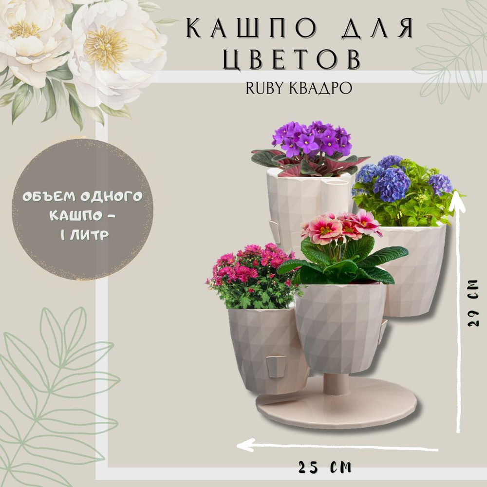 Горшок для цветов Кашпо пластиковое цветочное Вазон для уличных садовых ...