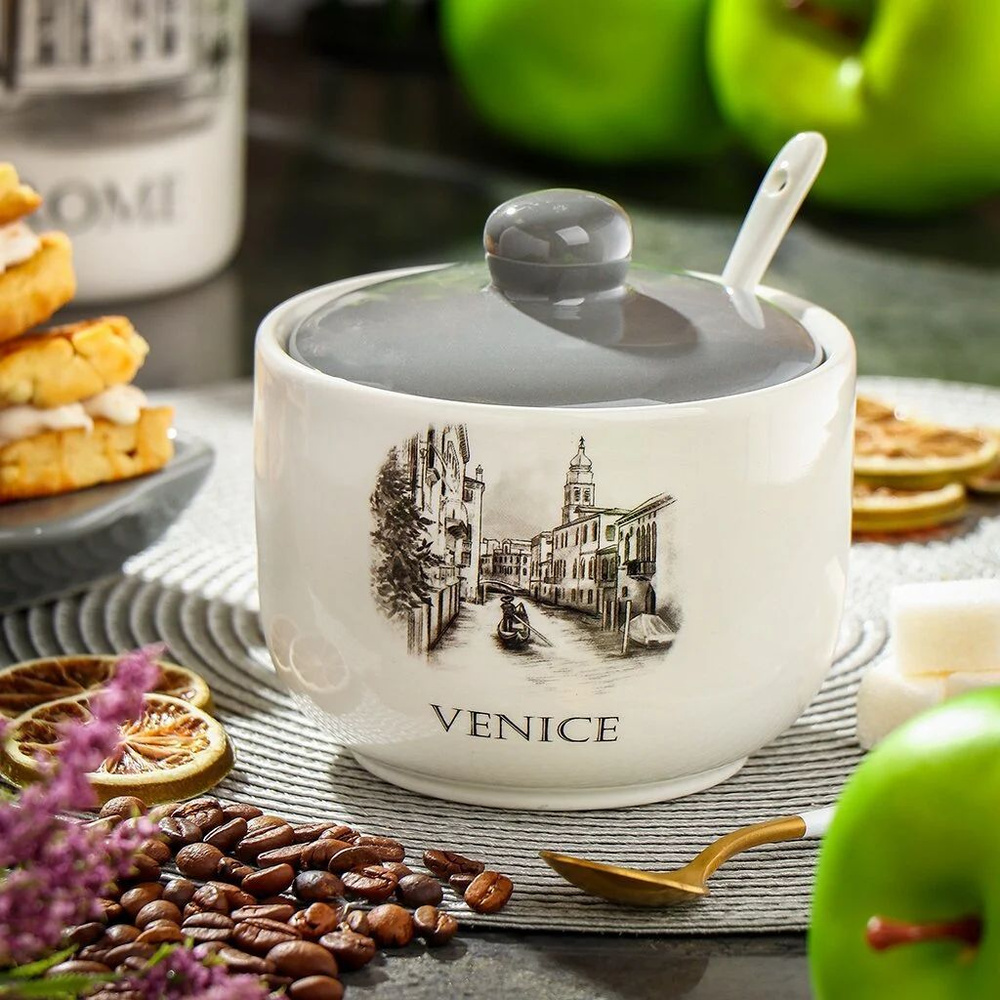 Daniks Сахарница с ложкой и крышкой керамическая, 500 мл купить на OZON по низкой цене (1416855816)