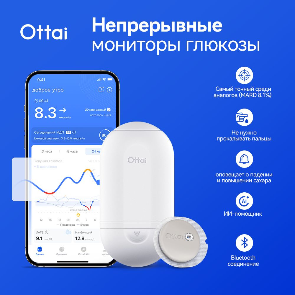 Глюкометр Ottai, датчик для измерения сахара в крови без прокола пальца ...