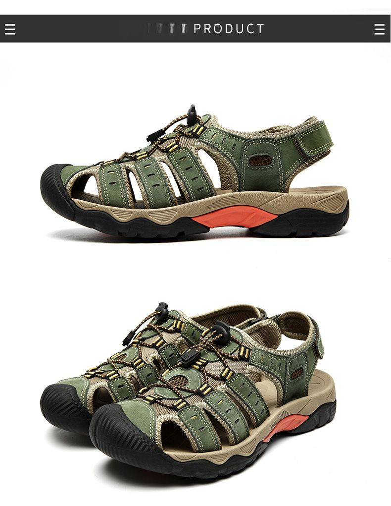 Сандалии Мужской KERNA, размер 43 EVA, Воловья кожа Круглый нос, Тонкая подошва R (средняя) Лето ...