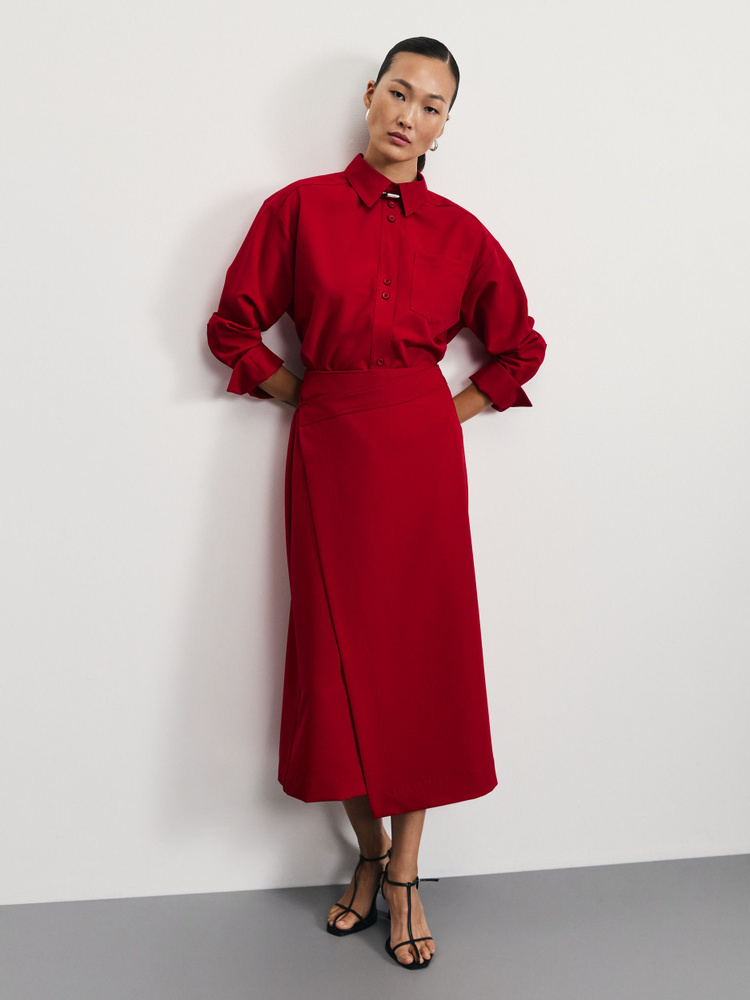 Юбка Женский Zarina красный Вискоза, Полиэстер, размер 48 Молния Миди Разрезы Однотонный ...