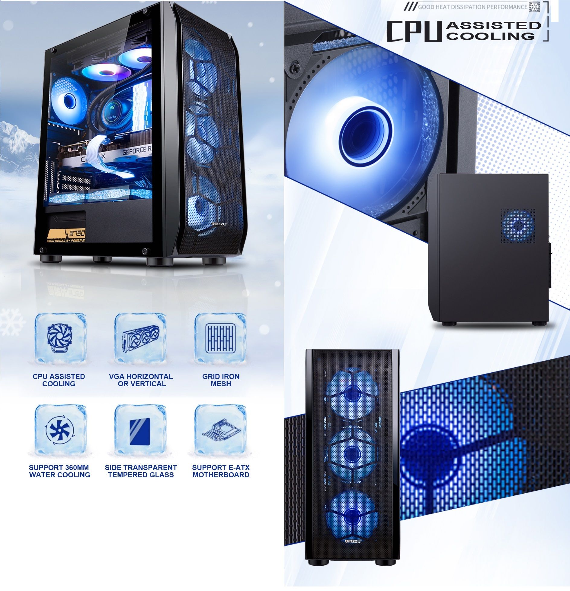 Корпус Ginzzu GL185 закаленное стекло на петлях с магнитным замком, белый - купить с доставкой ...