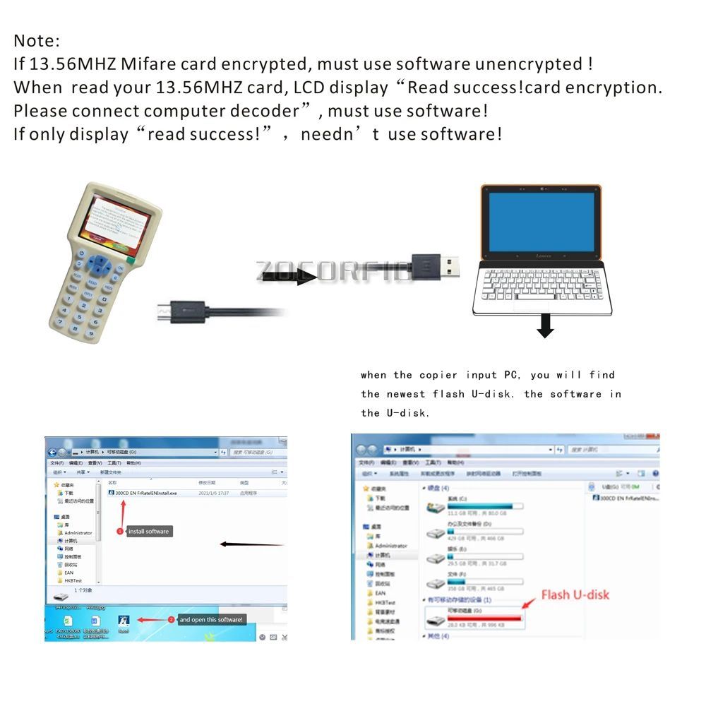 Английский 10 - частотный RFID считыватель репликатор IC / ID с кабелем USB для карты 125Hz 13. ...