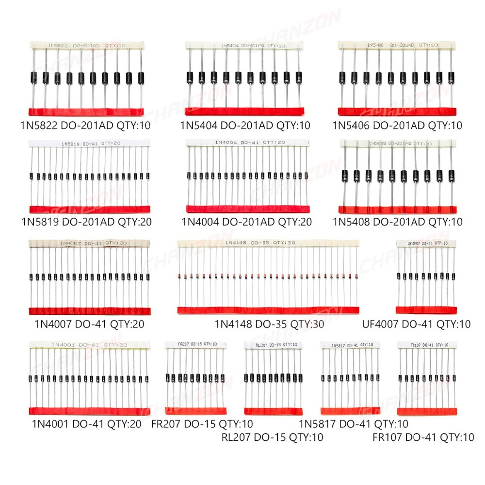 200 шт быстро переключающийся диод Шоттки комплект 1N4001 1N4004 1N4007 1N5408 UF4007 FR207 ...