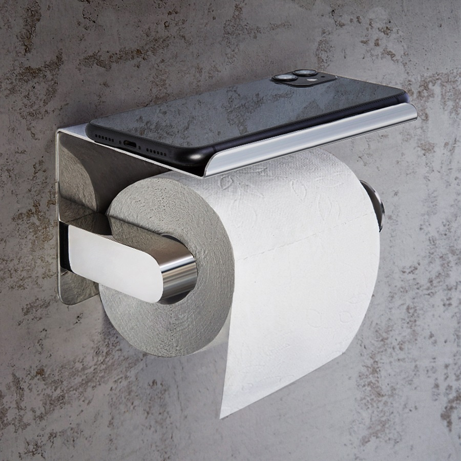 Держатель для туалетной бумаги самоклеющийся с полочкой для телефона и ...