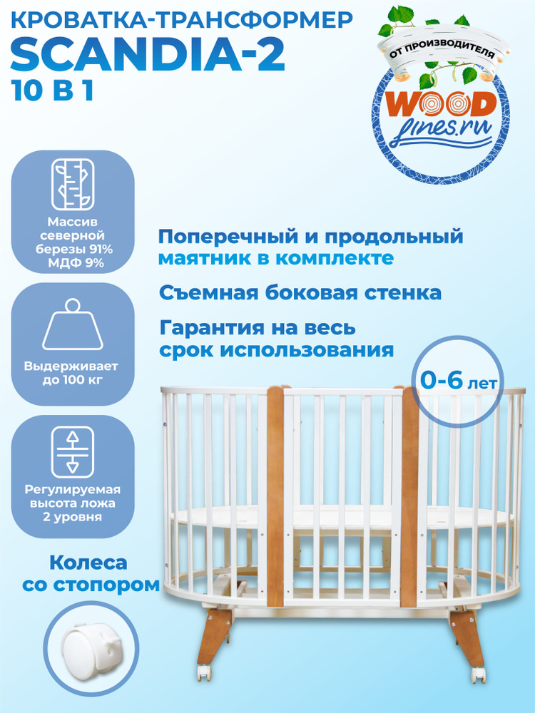 Кровать для новорожденных с маятником Скандия из березы - купить с ...