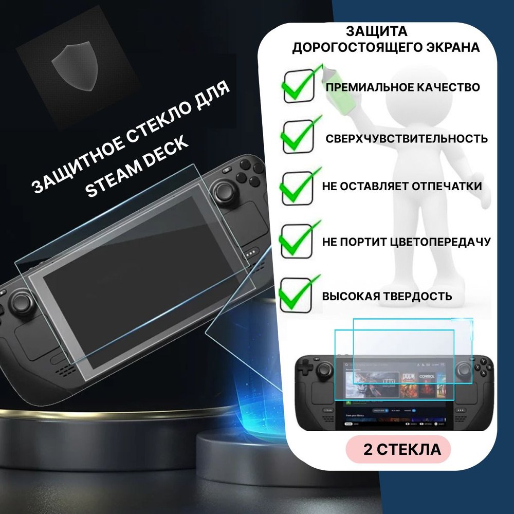 Комплект 2шт. Защитное стекло для приставки Steam Deck (Стим Дек ...