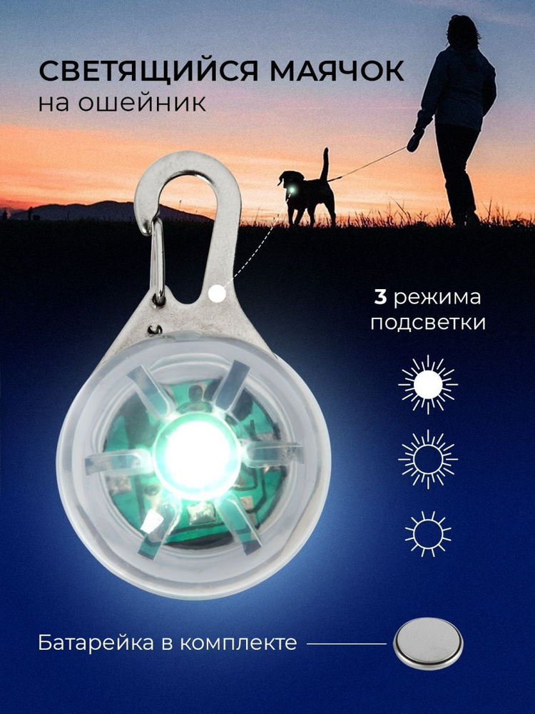 Светящийся брелок на ошейник . Маячок - брелок светящийся. Подвеска на ...