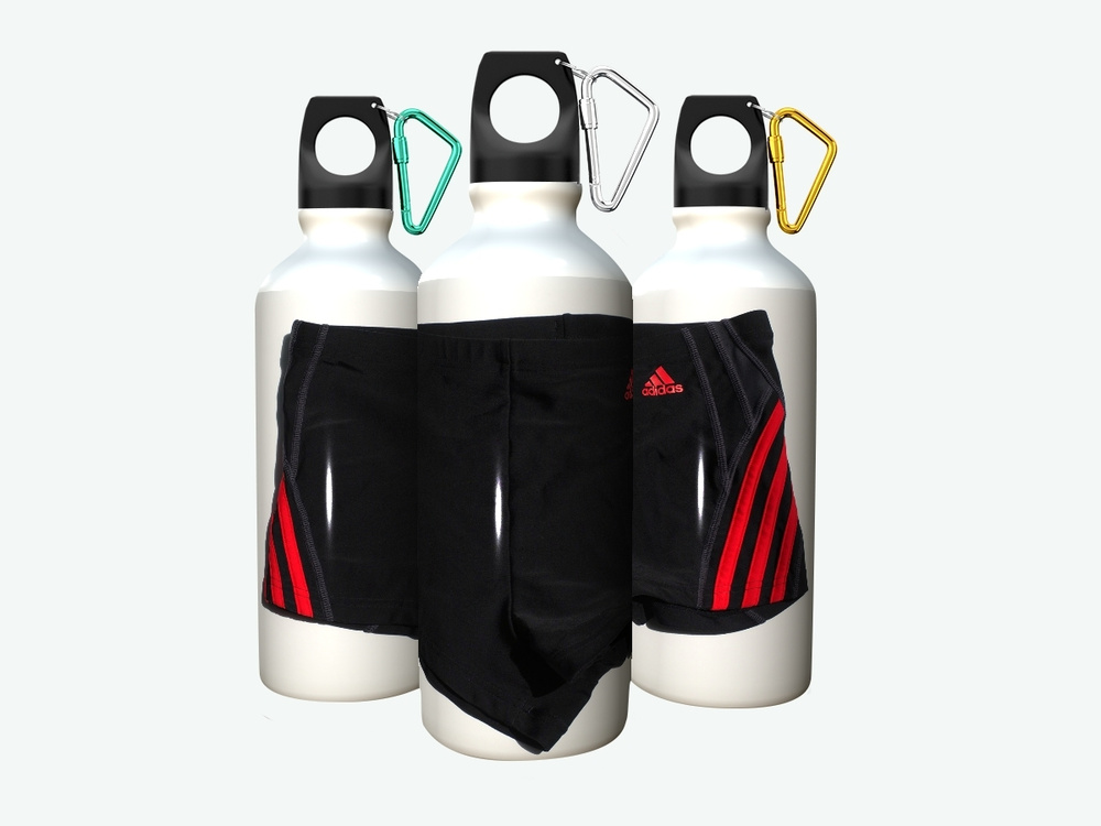 Бутылка фляга для воды "Плавки, короткая, адидас" 750 мл. с карабином и ...