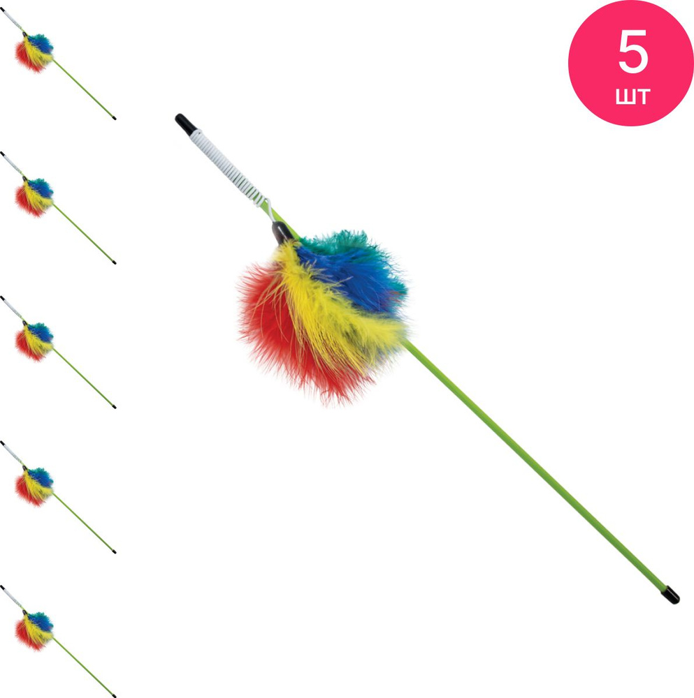 Игрушка для кошек Triol / Триол Удочка-дразнилка Радужные перья из ...