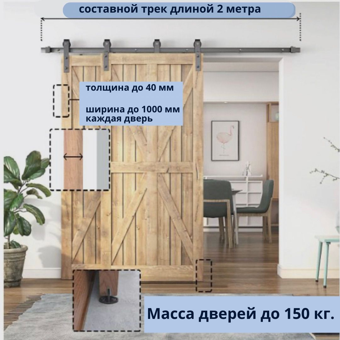 Амбарный механизм для двойных дверей с треком 2 метра. Система для ...