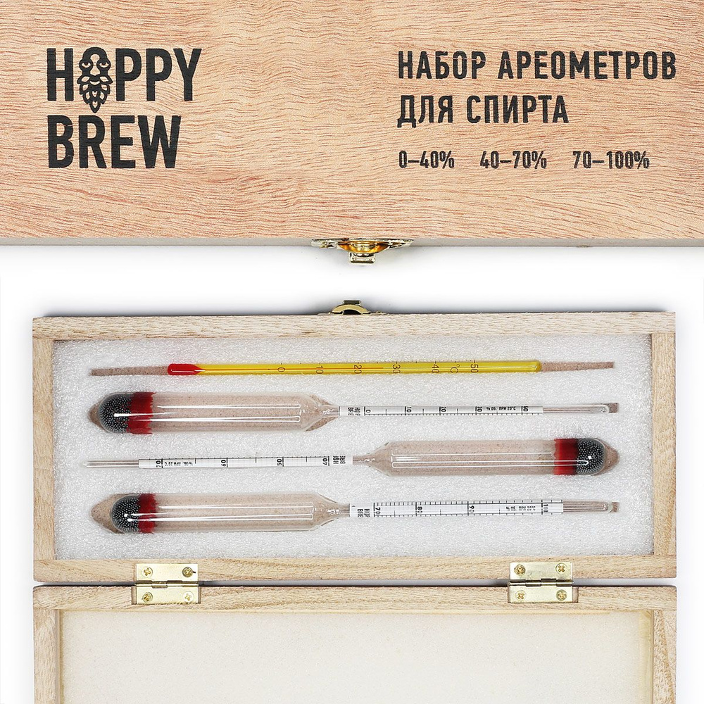 Набор из трёх спиртометров (ареометров) и термометра Hoppy Brew в ...
