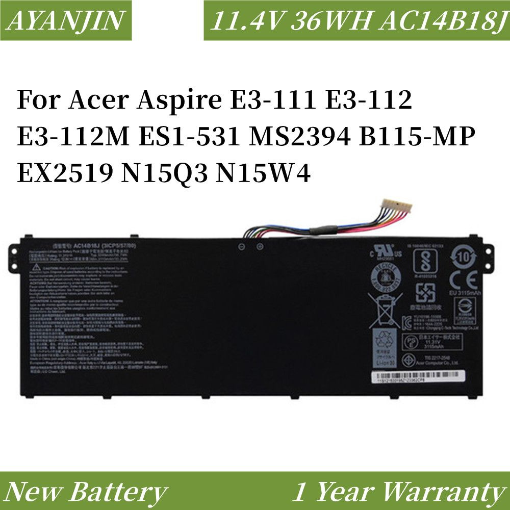 11,4 В 36 Вт AC14B18J AC14B13J Аккумулятор для ноутбука Acer Aspire E3 ...
