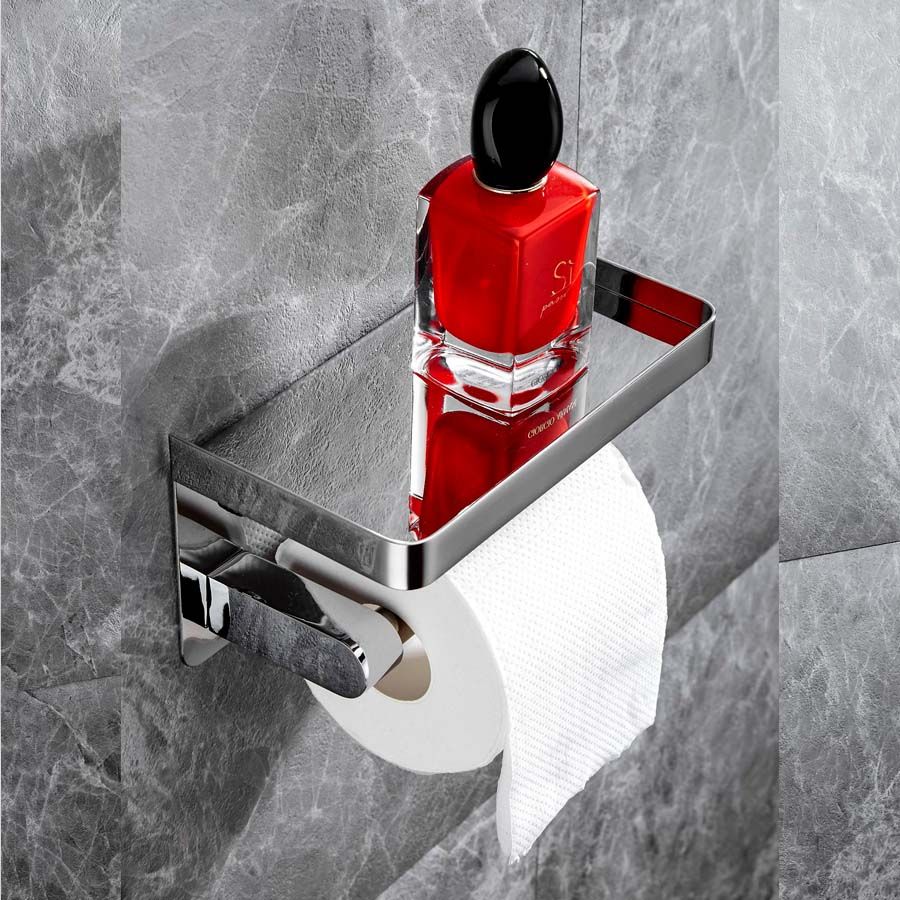 Держатель для туалетной бумаги с полочкой хром самоклеющийся Smily ...