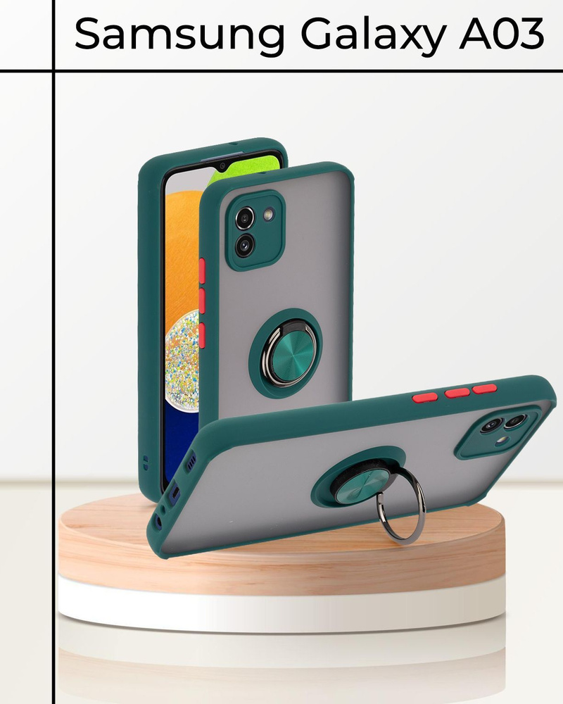 Чехол для Samsung Galaxy A03 / Галакси А03, с кольцом, защита камеры ...