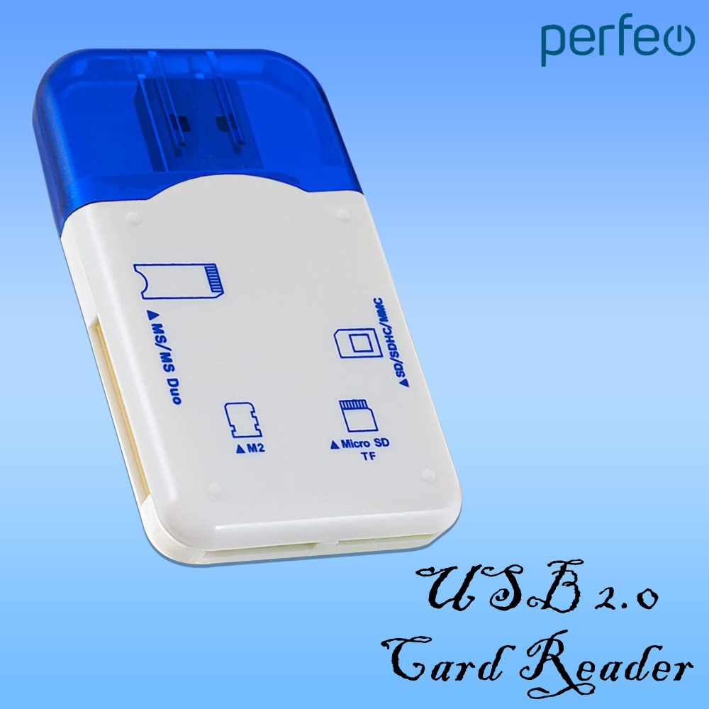 USB 2.0 картридер Perfeo переходник для SD и microSD карт флешек / SD, SDHC, MMC, Micro SD, M2 ...
