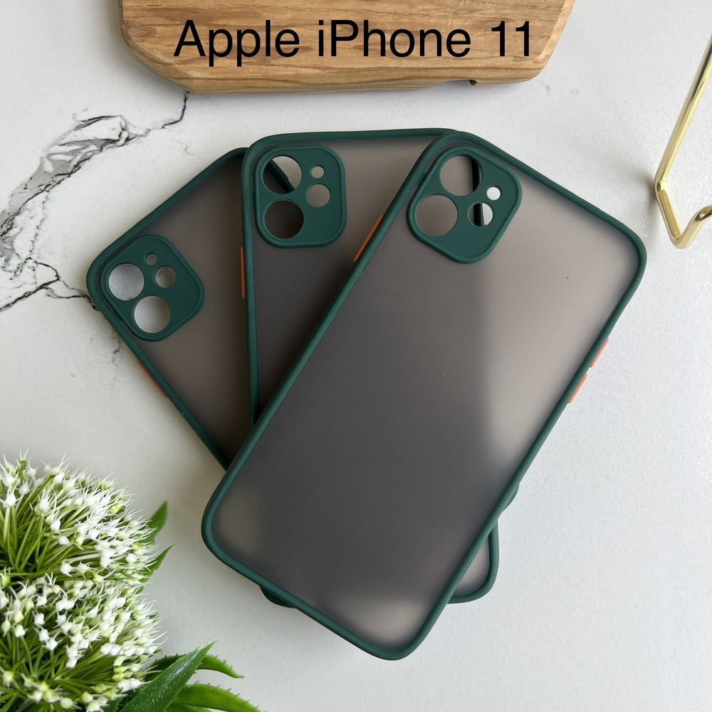 Чехол для iphone 11 / айфон 11, зеленый, прозрачный, защита камеры ...