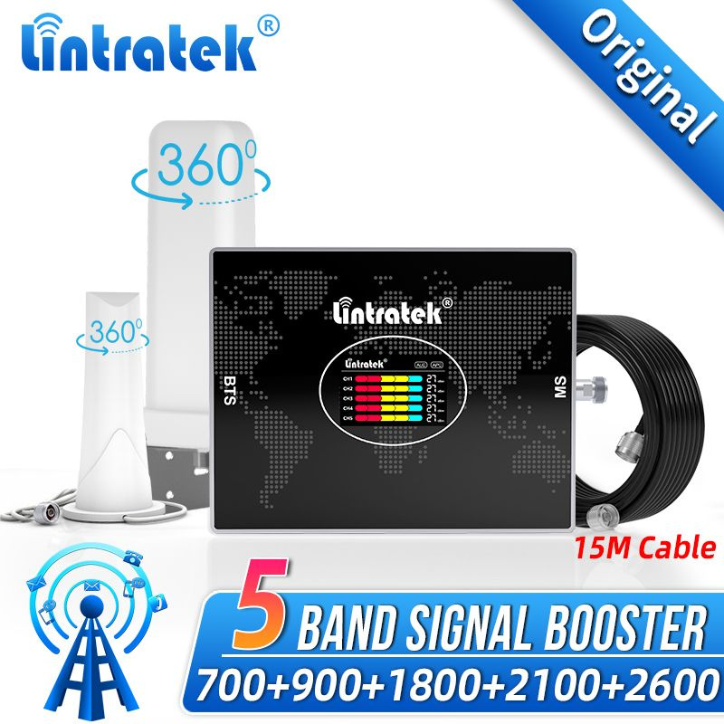 Усилитель связи Lintratek 5-полосный GSM-ретранслятор 2g 3g 4g LTE 360 Внешняя антенна 4g ...