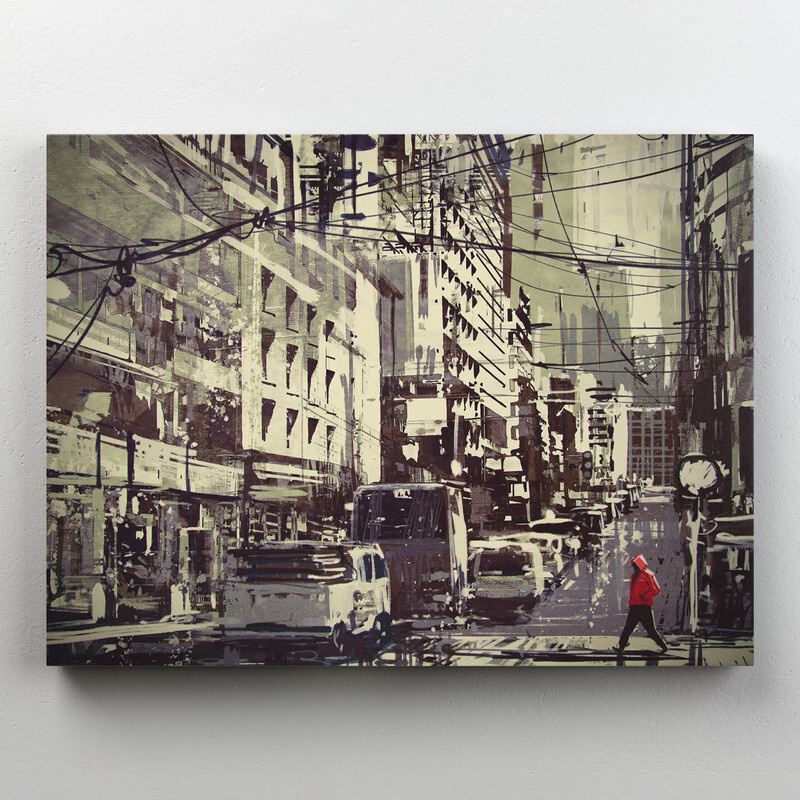 Интерьерная картина на холсте "Черно-белая иллюстрация города и ...