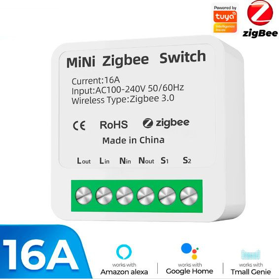 Реле в подрозетник mini (одноканальный), Zigbee, 16А с мониторингом энэргопотребления, SmartLife ...