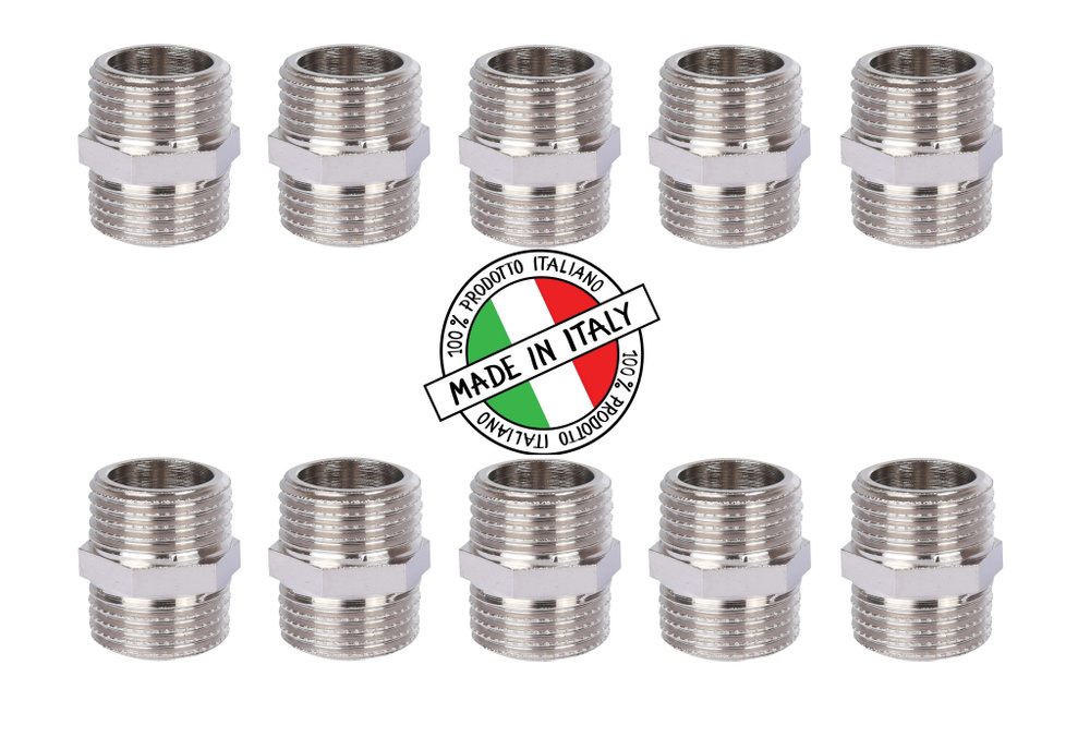 Ниппель резьбовой латунный никель 3/4" ITALY VTr.582.N.0005 10шт, VTr ...