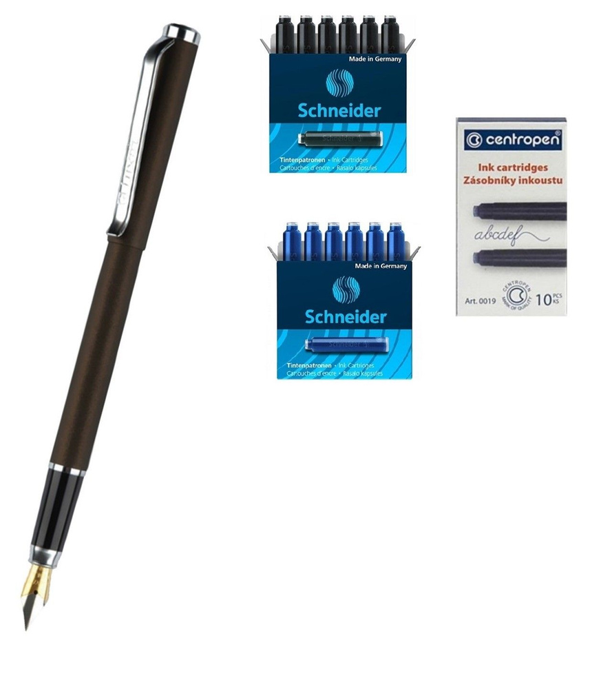 Ручка перьевая Luxor Rega, корпус графит-хром, в футляре + Картриджи ...