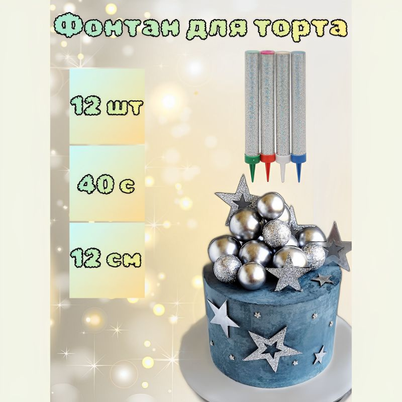 Свеча для торта бенгальская/Фонтан настольный Maxsem, длина 12 см ...