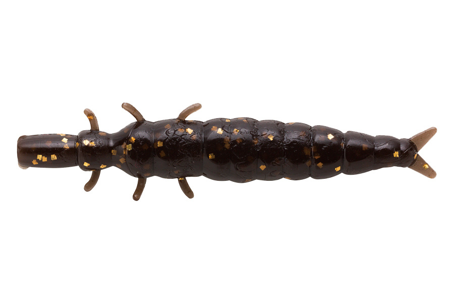 Силиконовая приманка Nikko Caddisfly Larvae S 0.9" Brown Gold Glitter ...