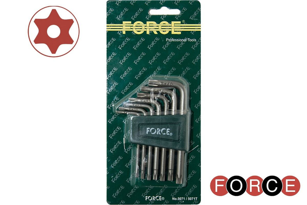 Набор Г-образных ключей звездочек TORX Т10-Т40 с отверстием FORCE 5071T ...
