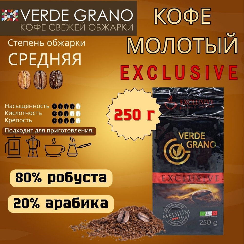 Кофе молотый натуральный EXCLUSIVE VERDE GRANO . 250г - купить с ...