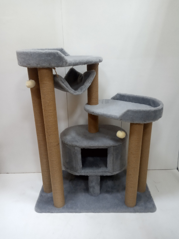 Когтеточка с домиком напольная высокая для кошки.Лежанки и столбик для ...
