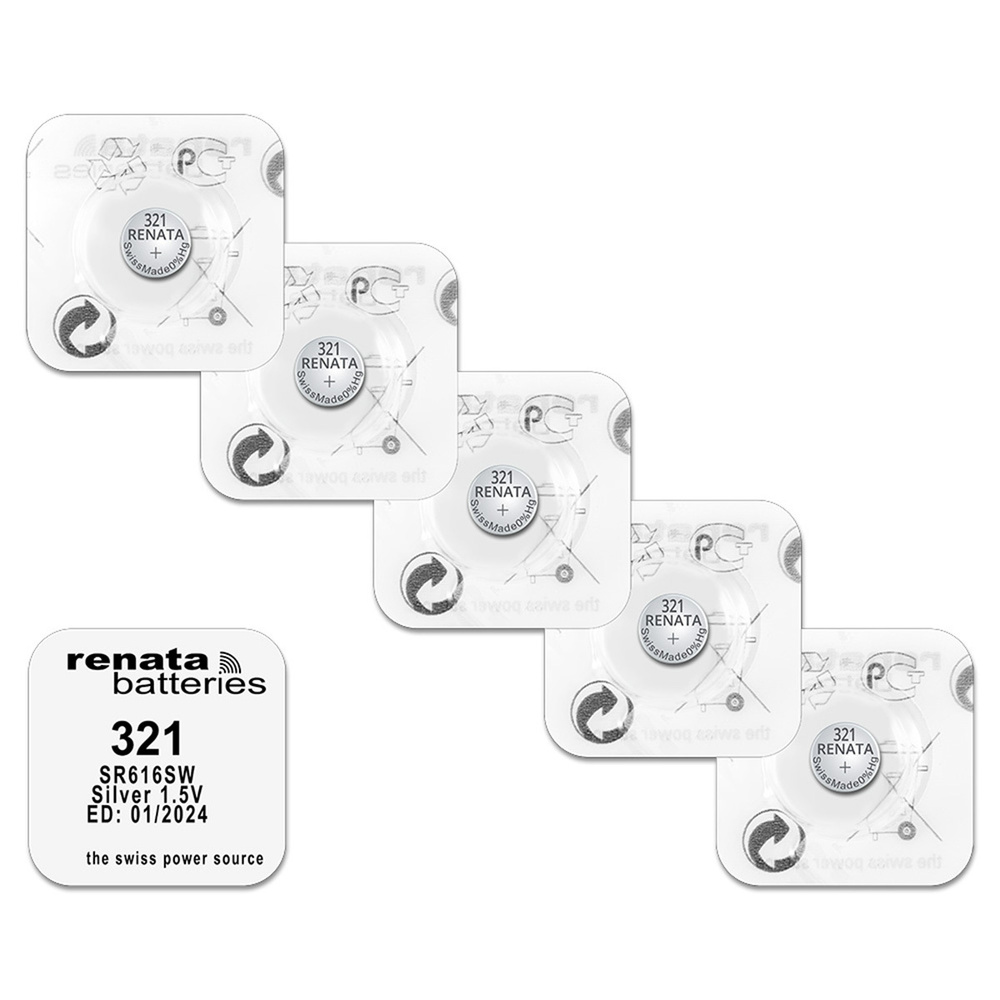 Renata Батарейка 321 (SR65, SR616), Серебряно-цинковый тип, 1,55 В, 5 ...
