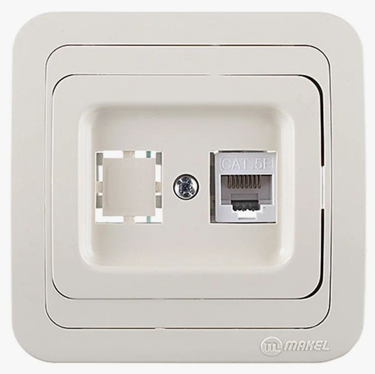 Розетка компьютерная + гнездо Makel Mimoza, скрытая проводка, кремовая - купить по низкой цене в ...